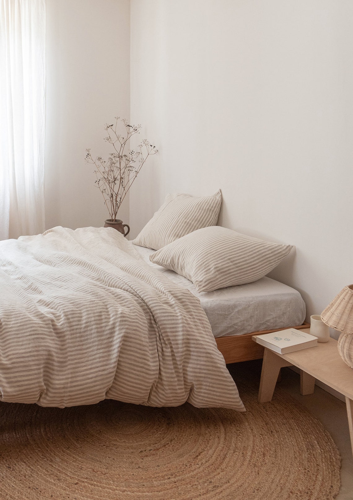 Beige Stripe Linen Duvet Cover Washed Linen Bedding Natural - Etsy