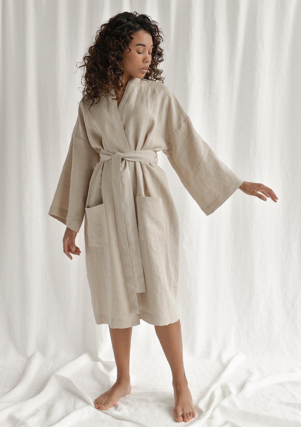 Beige Linen Bathrobe Handmade Linen Kimono Robe Oversized - Etsy