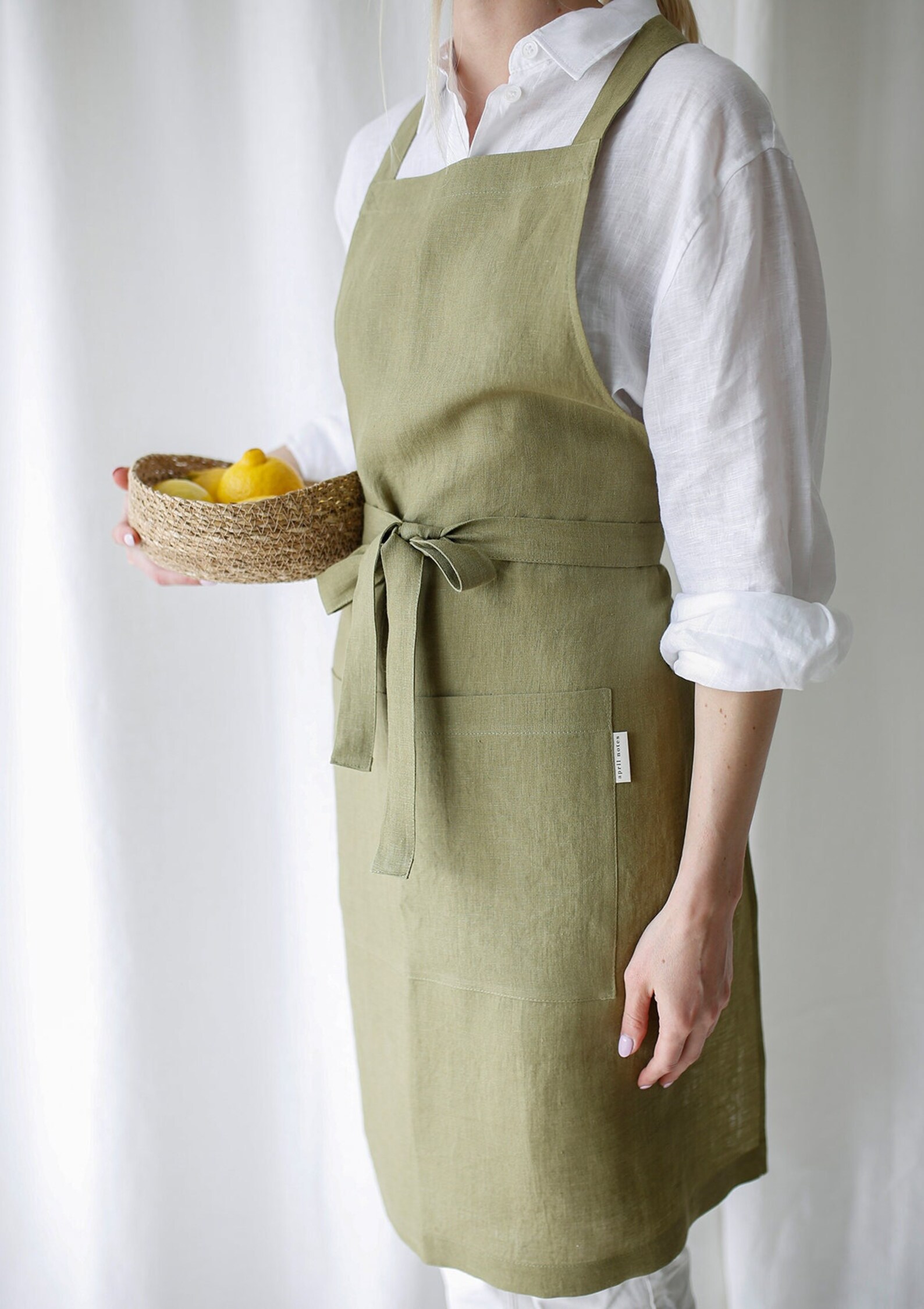 Linen Apron in Various Colors Washed Linen Kitchen Apron With - Etsy