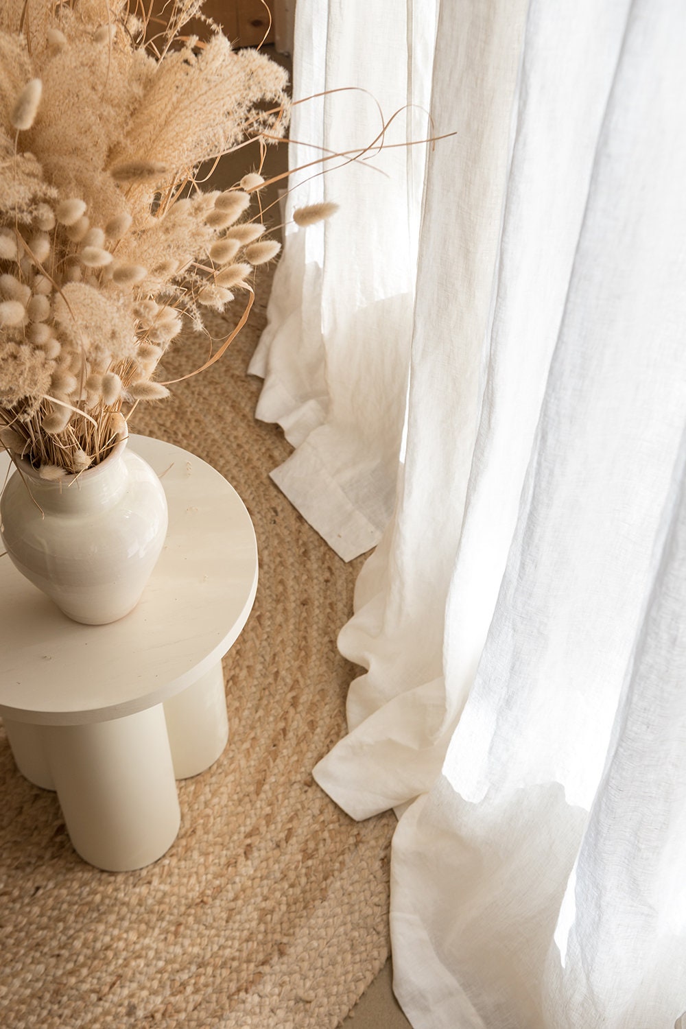 Rod Pocket White Linen Curtain Panel, Semi-sheer Washed White Linen ...