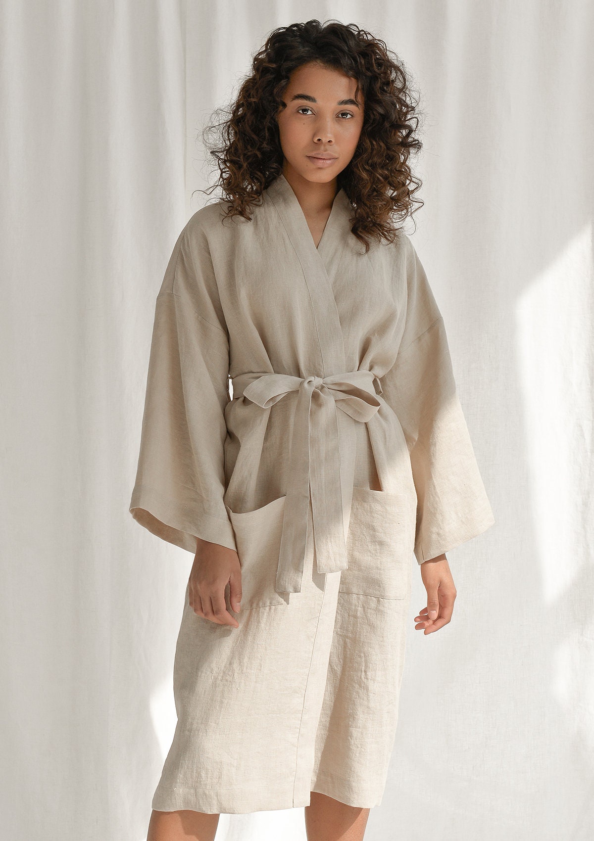 Beige Linen Bathrobe Handmade Linen Kimono Robe Oversized - Etsy