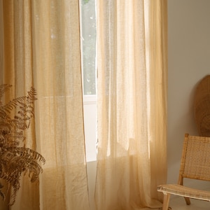 Tie Top Linen Curtain Panel, Semi-sheer Washed Linen Curtains, Custom ...