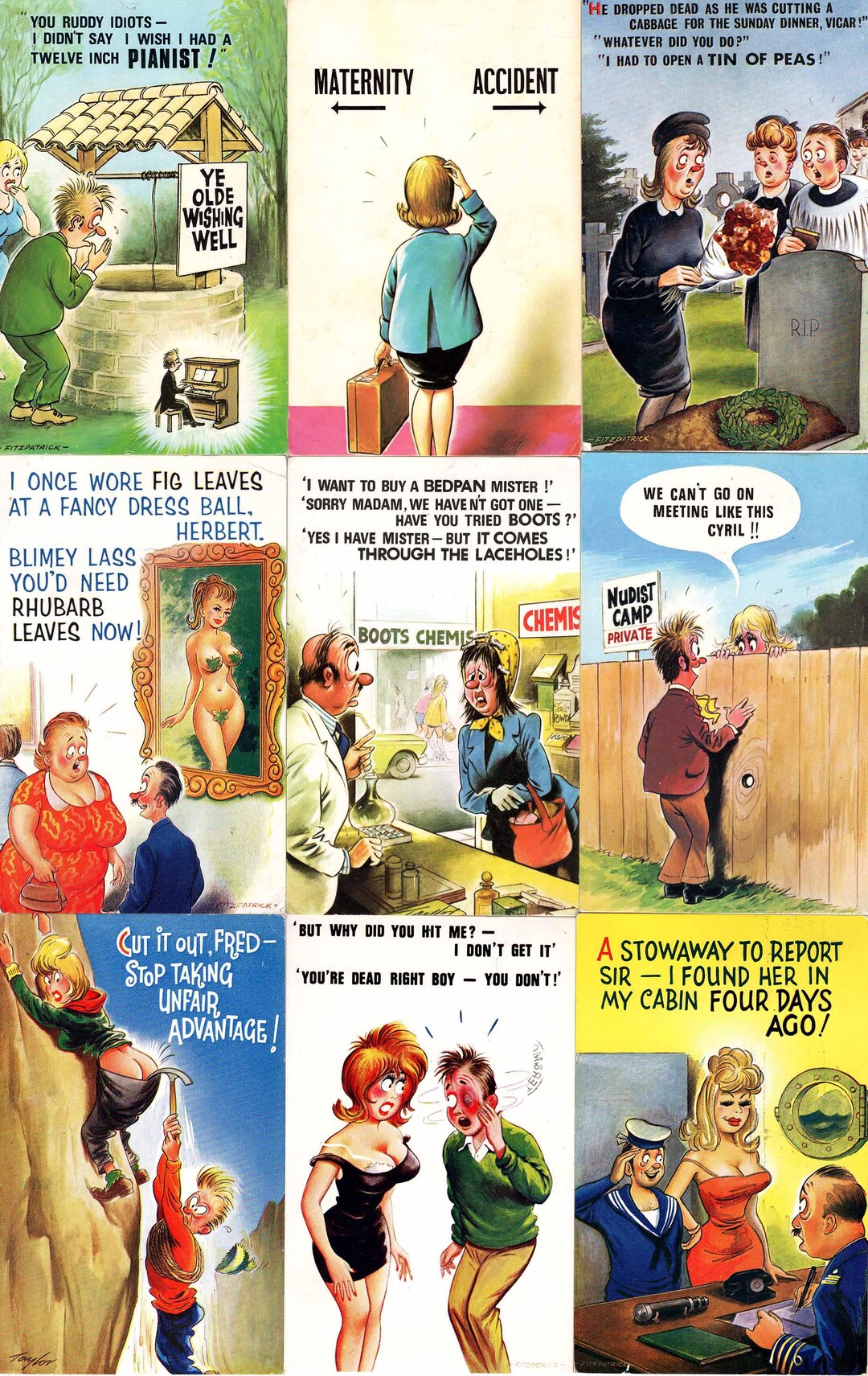 Great Vintage 1960s-70s Collection of 9 Assorted Saucy Bamforth ...