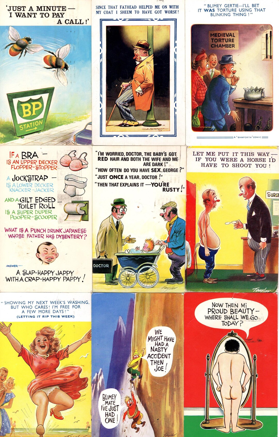 Vintage 1950s-80s Collection of 9 Used Assorted Saucy Bamforth ...