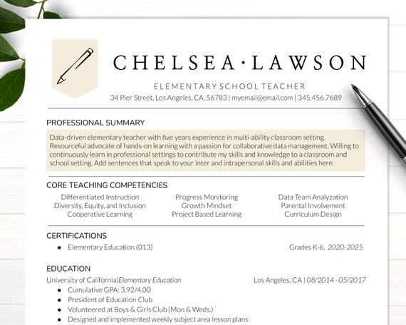 Teacher Resume Editable Template CV Icon Header - Etsy