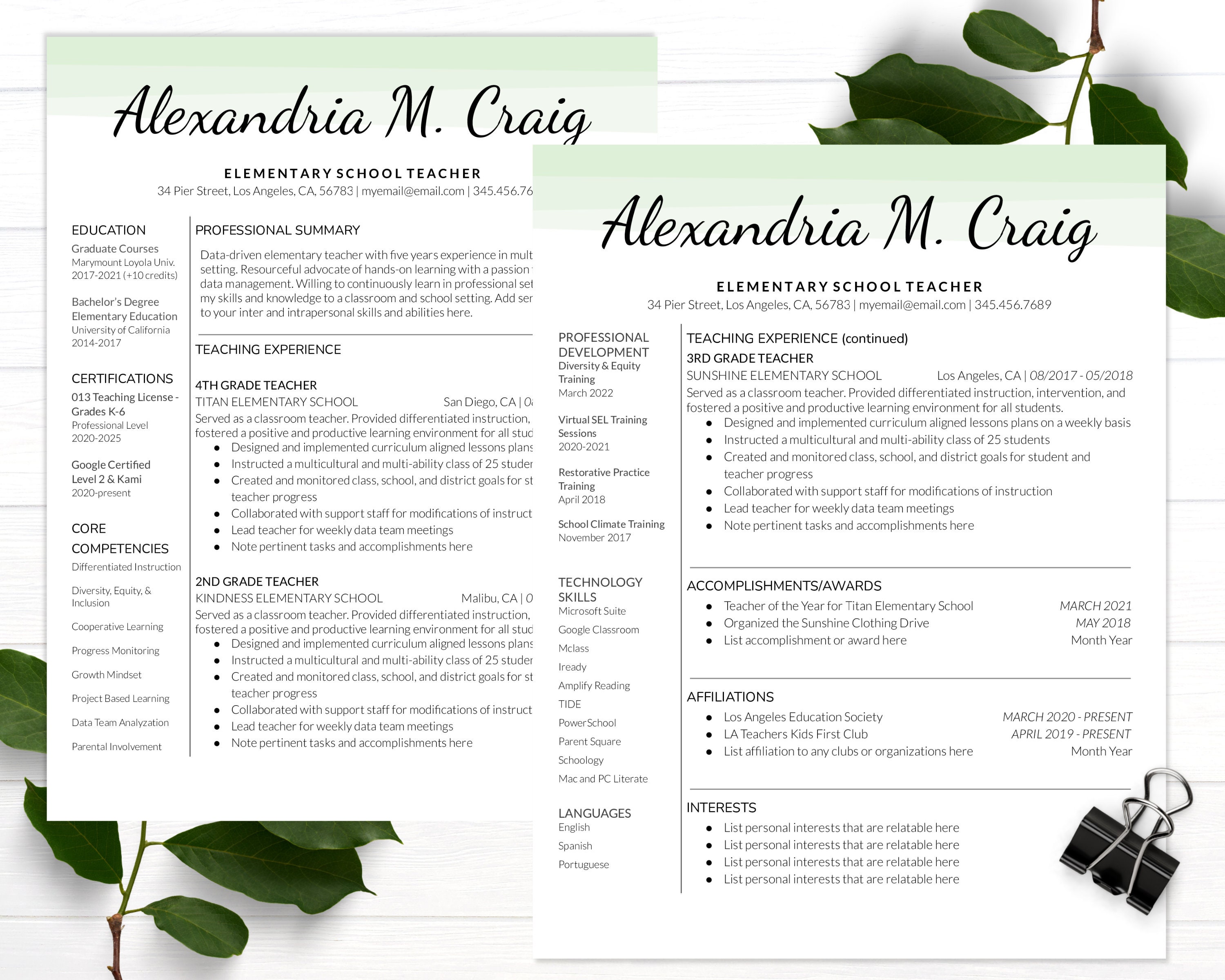 Teacher Resume Editable Template | CV Modern Header | Professional ...