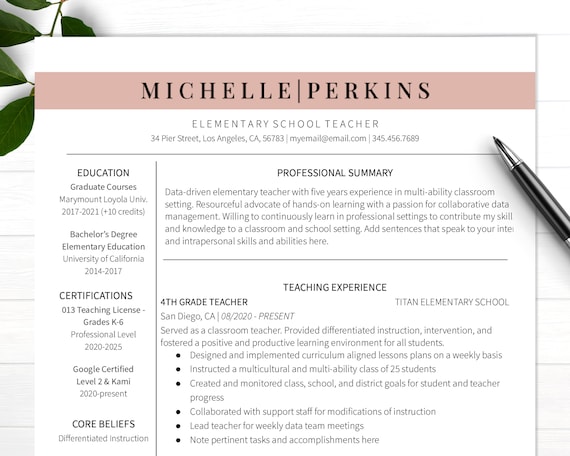 Teacher Resume Editable Template CV Modern Header - Etsy