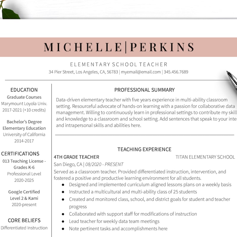 Teacher Resume - Etsy