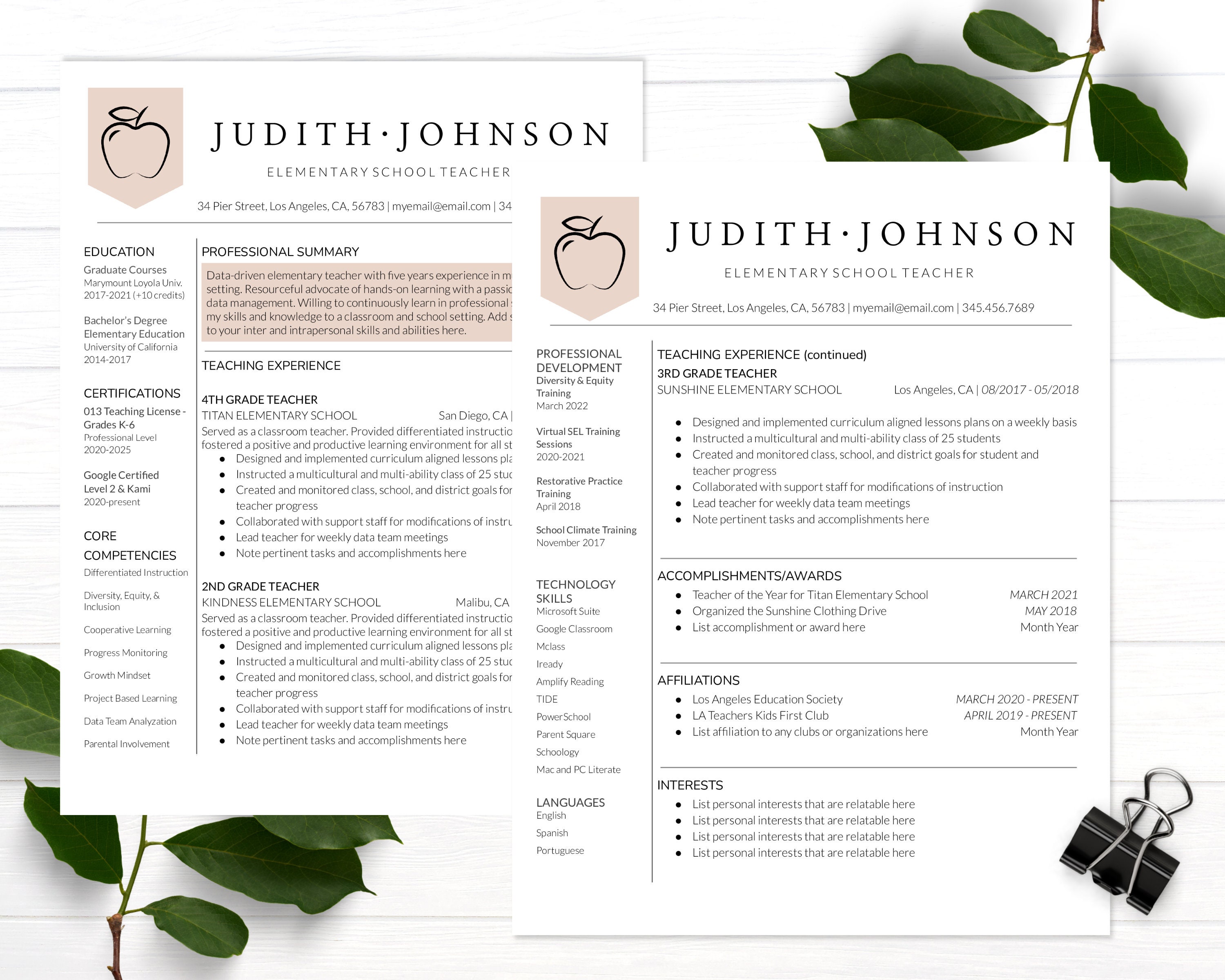 Teacher Resume Editable Template CV Icon Header Professional Educator ...