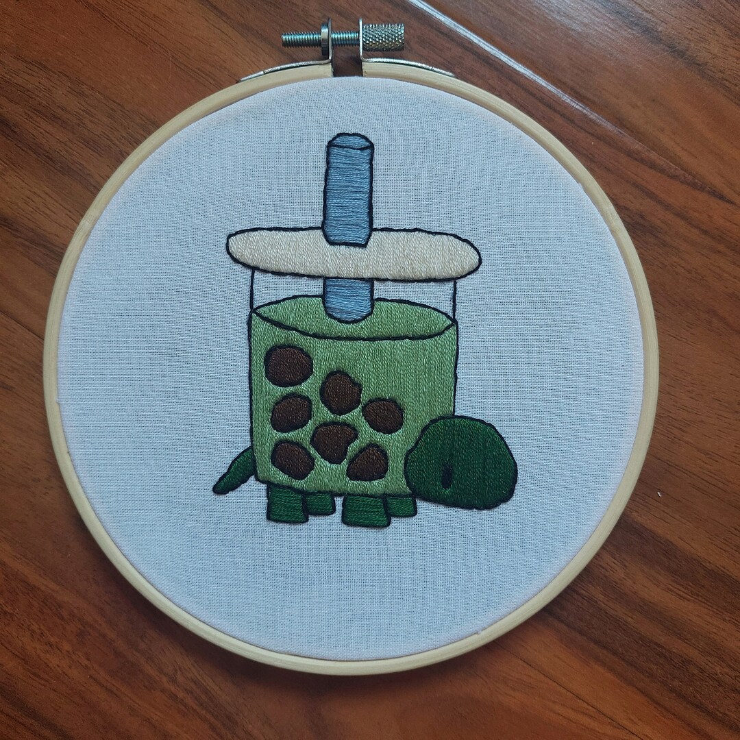 Cute Boba Turtle Embroidery - Etsy