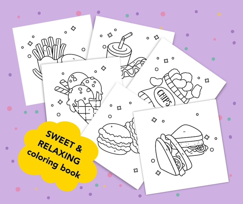Food & Drinks Coloring Book for Adults, Fun and Bold Printable Pages ...