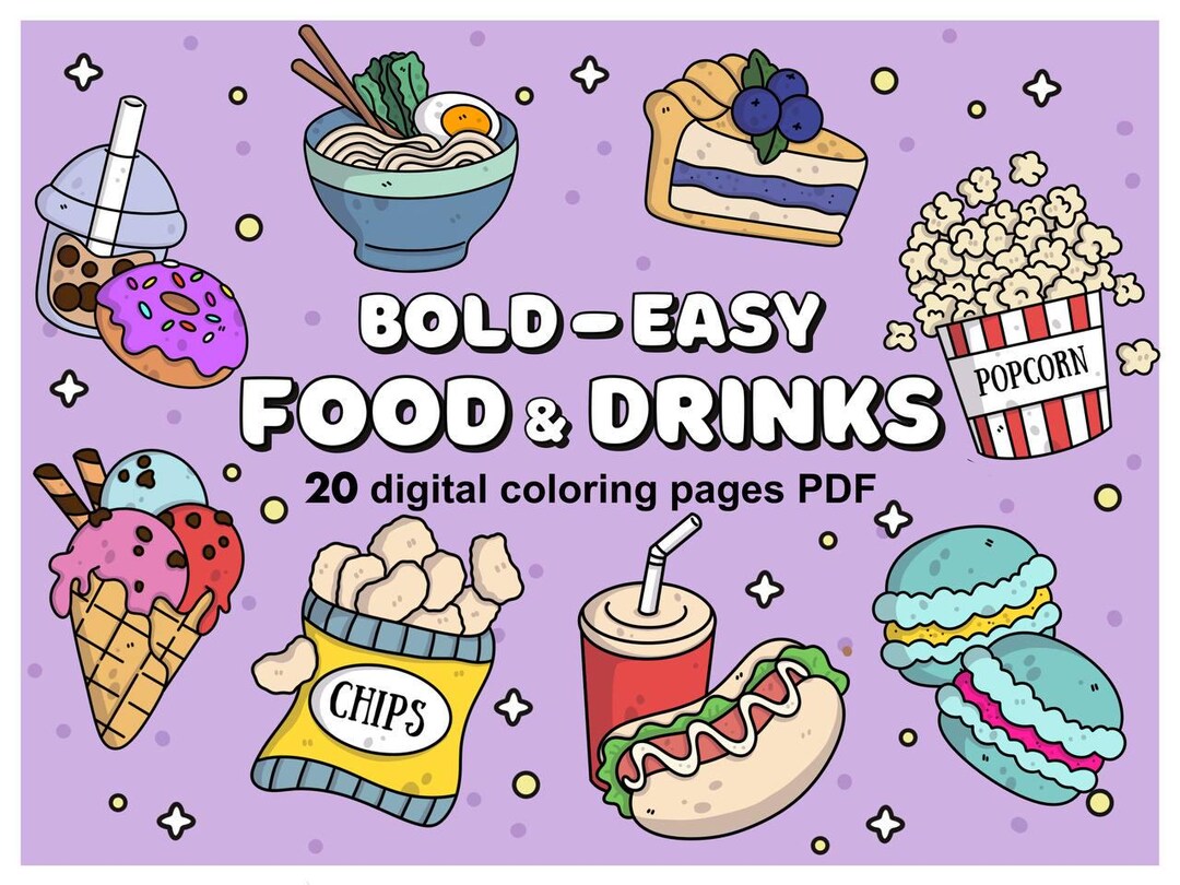 Food & Drinks Coloring Book for Adults, Fun and Bold Printable Pages ...