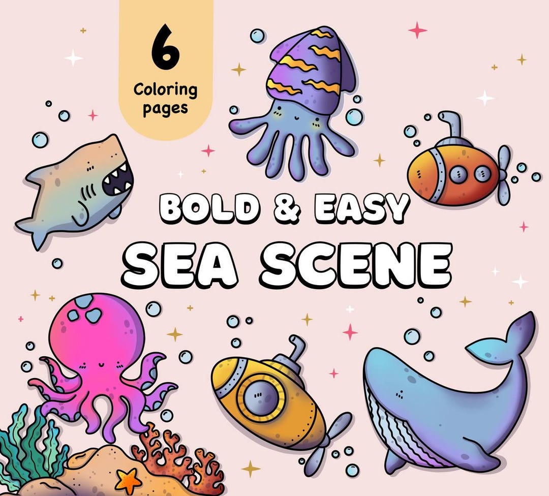 Bold & Easy Sea Animals Coloring Page | Printable Bold and Easy Designs ...