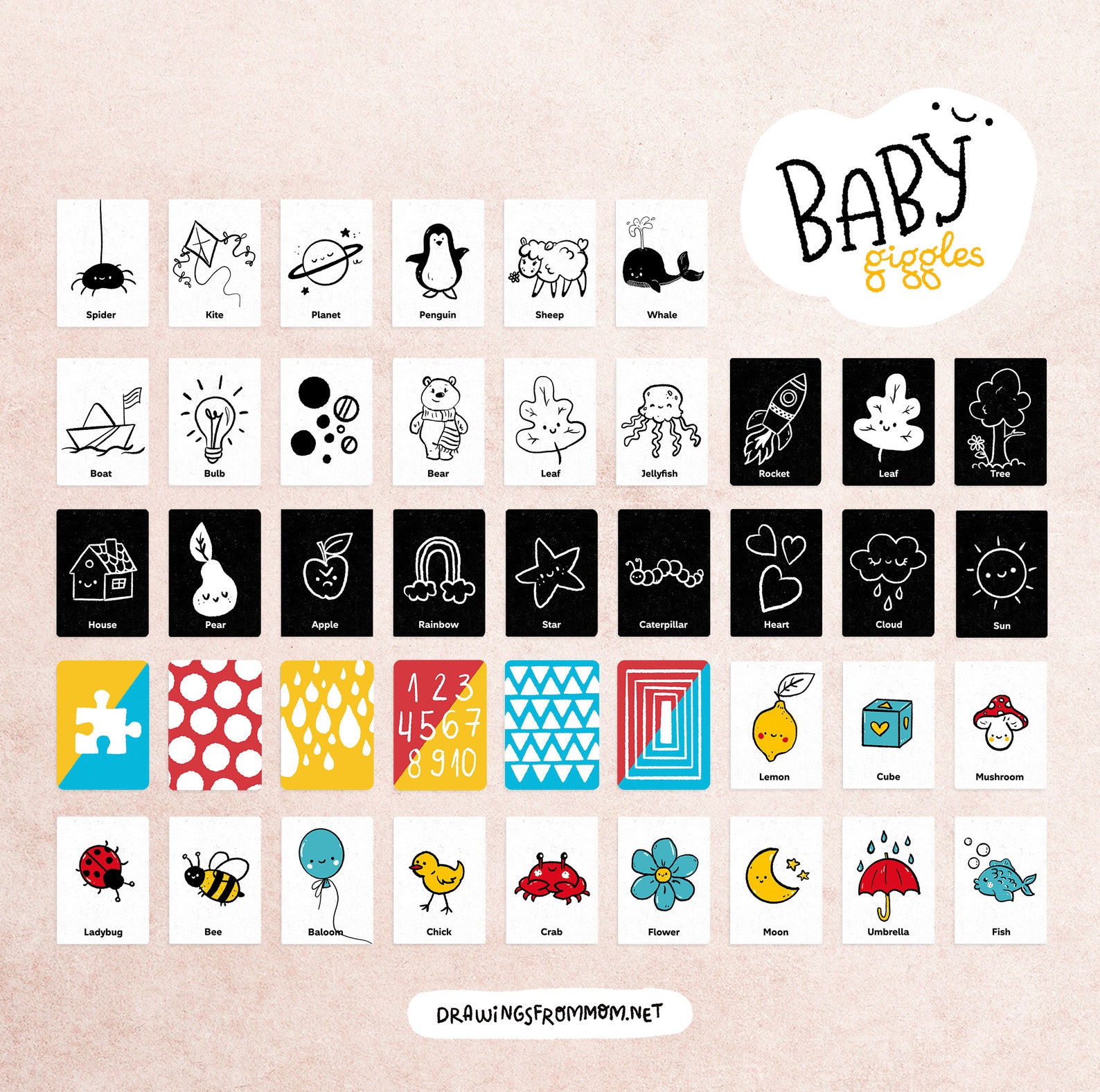 42 Baby Stimulation Cards. Sensory Flash Cards, Montessori, Black ...