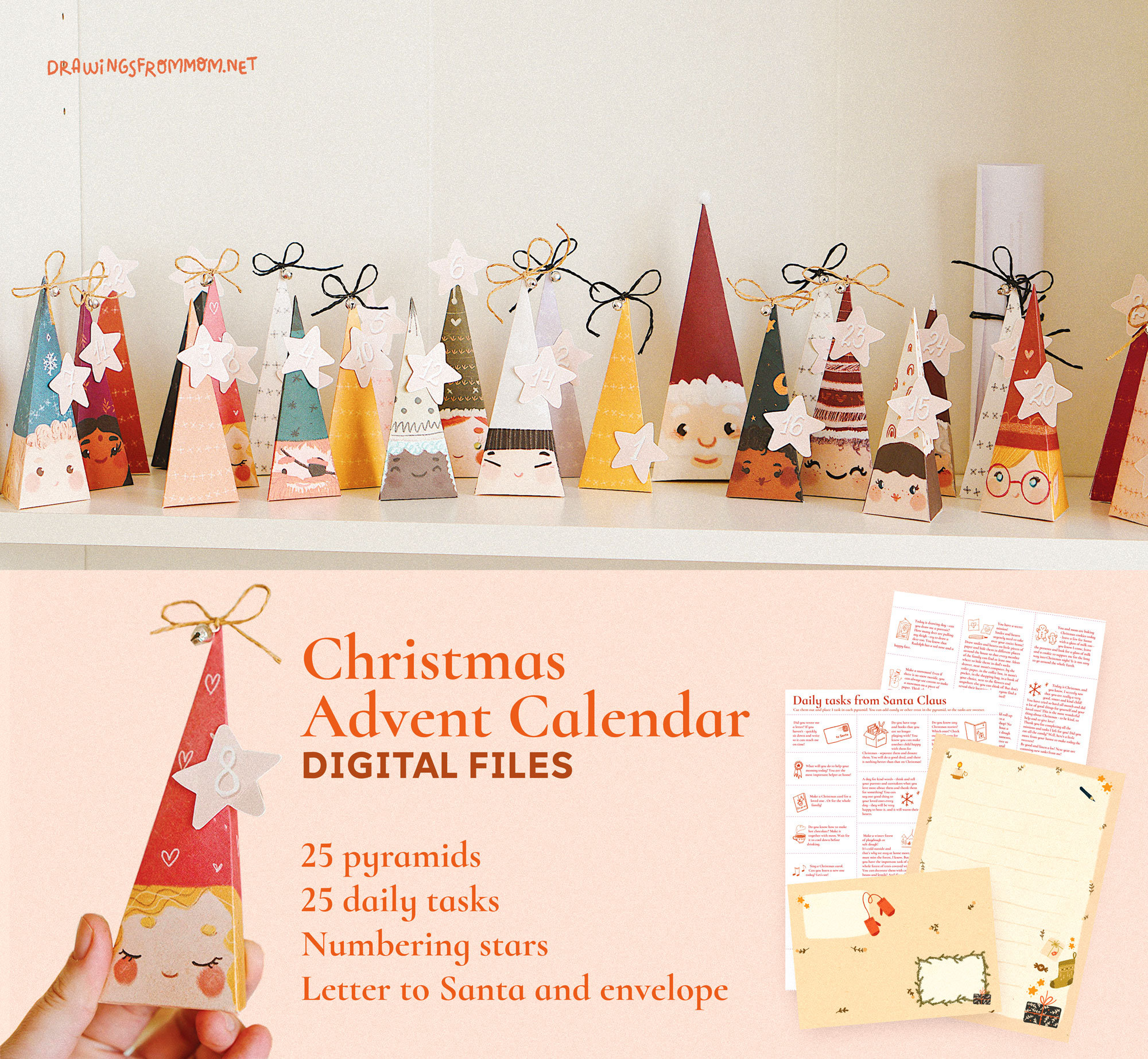 Printable Advent Calendar, Santa, Elves and Trees, Advent Activities ...