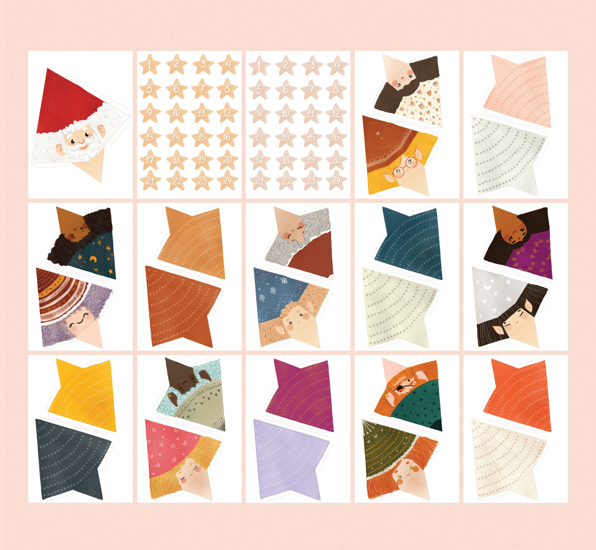 Printable Advent Calendar, Santa, Elves and Trees, Advent Activities ...