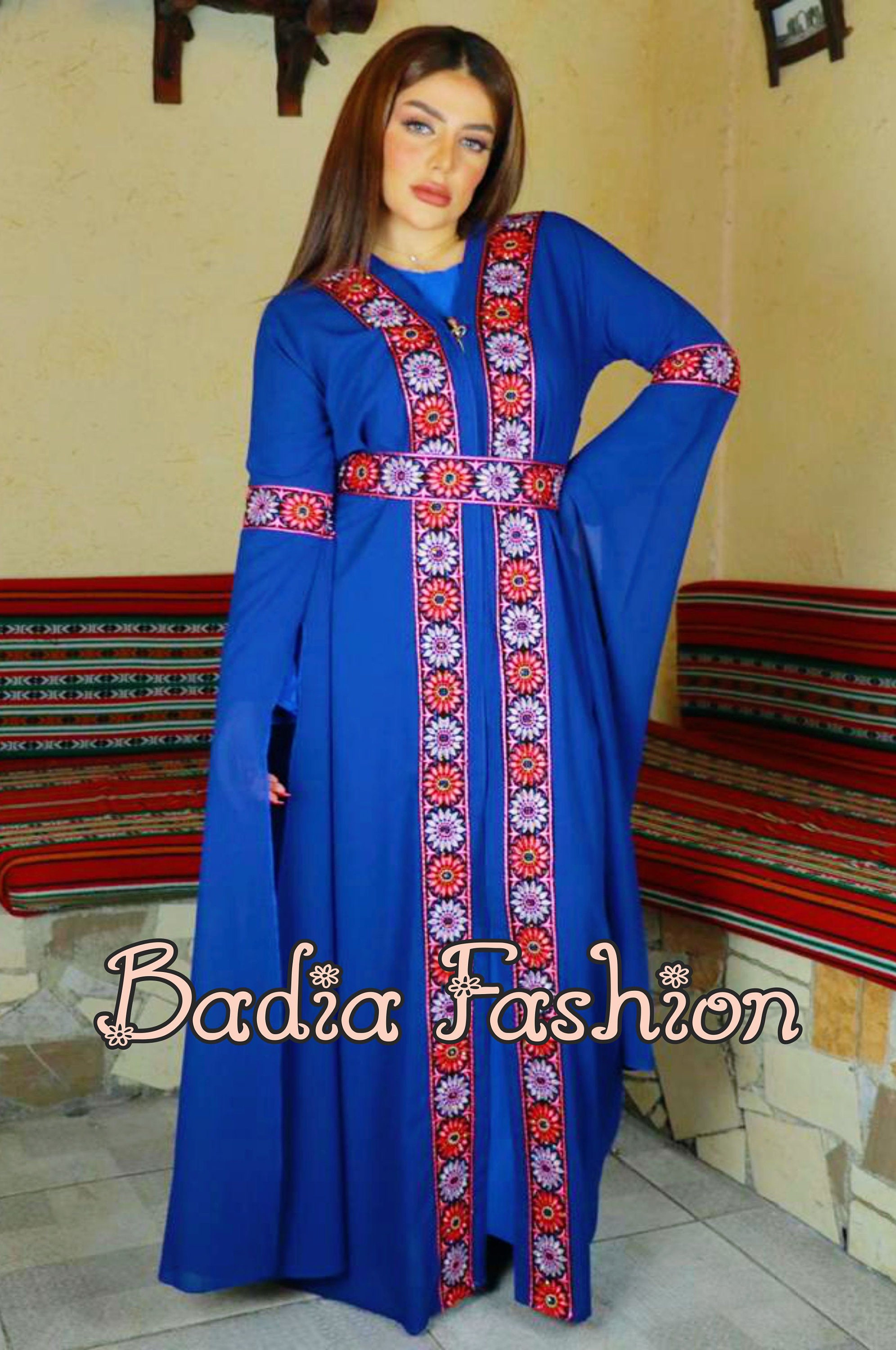 Elegant Blue Abaya Thobe dress / Palestine embroidery / | Etsy