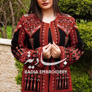 Modern Long Sleeve Jacket Embroidery, Traditional Palestinian Jordanian ...