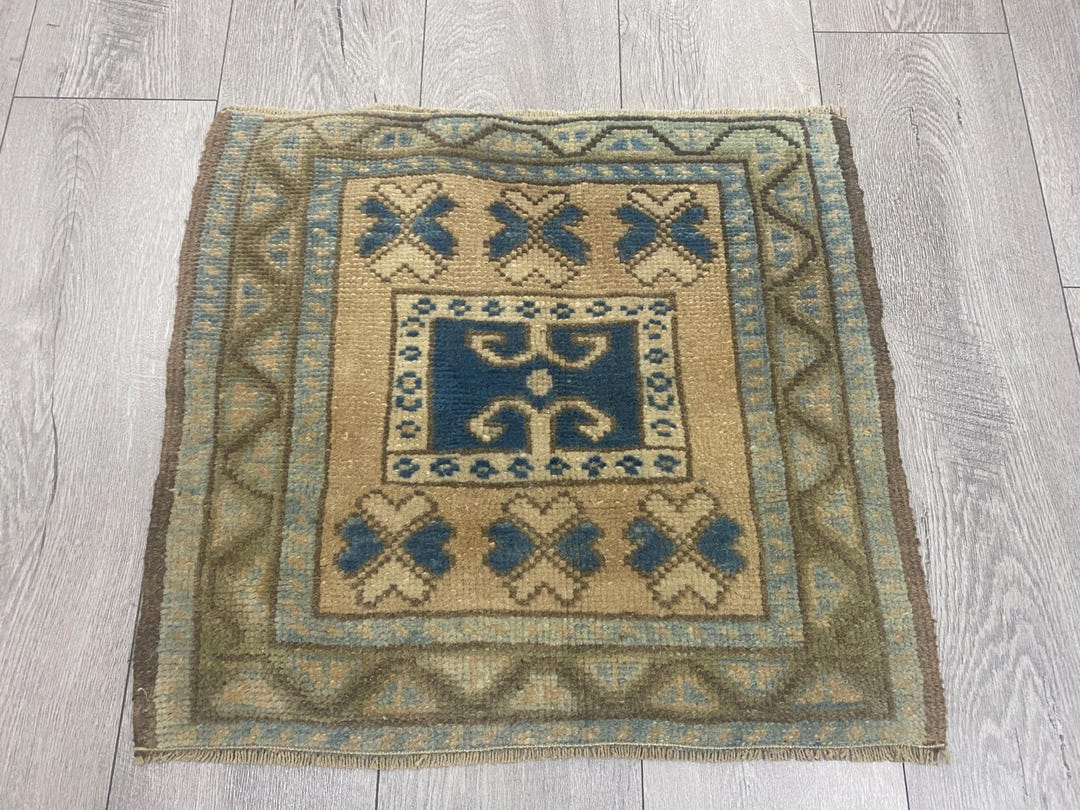 Square Rug, Brown Rug, Small Rug, Vintage Turkish Rug, Oushak Rug ...