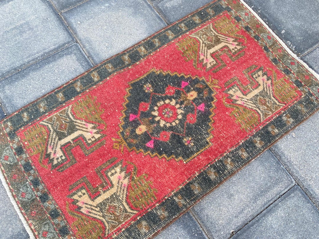 Red Small Rug, Handmade Wool Rug, Turkish Vintage Rug, Doormat Rug ...