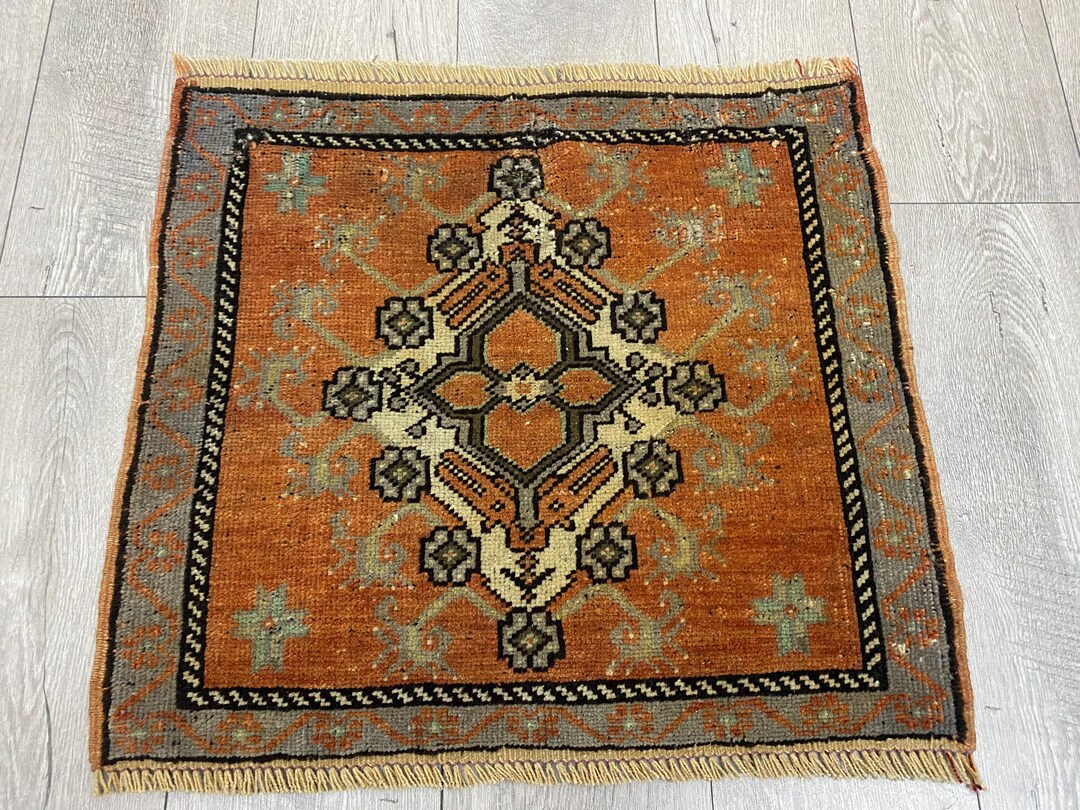 2x2 Square Rug, 2x2 Small Rug, 2x2 Orange Rug, 2x2 Turkish Rug, 2x2 ...