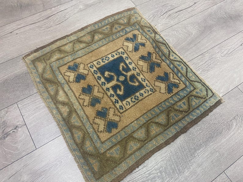 Square Rug, Brown Rug, Small Rug, Vintage Turkish Rug, Oushak Rug ...