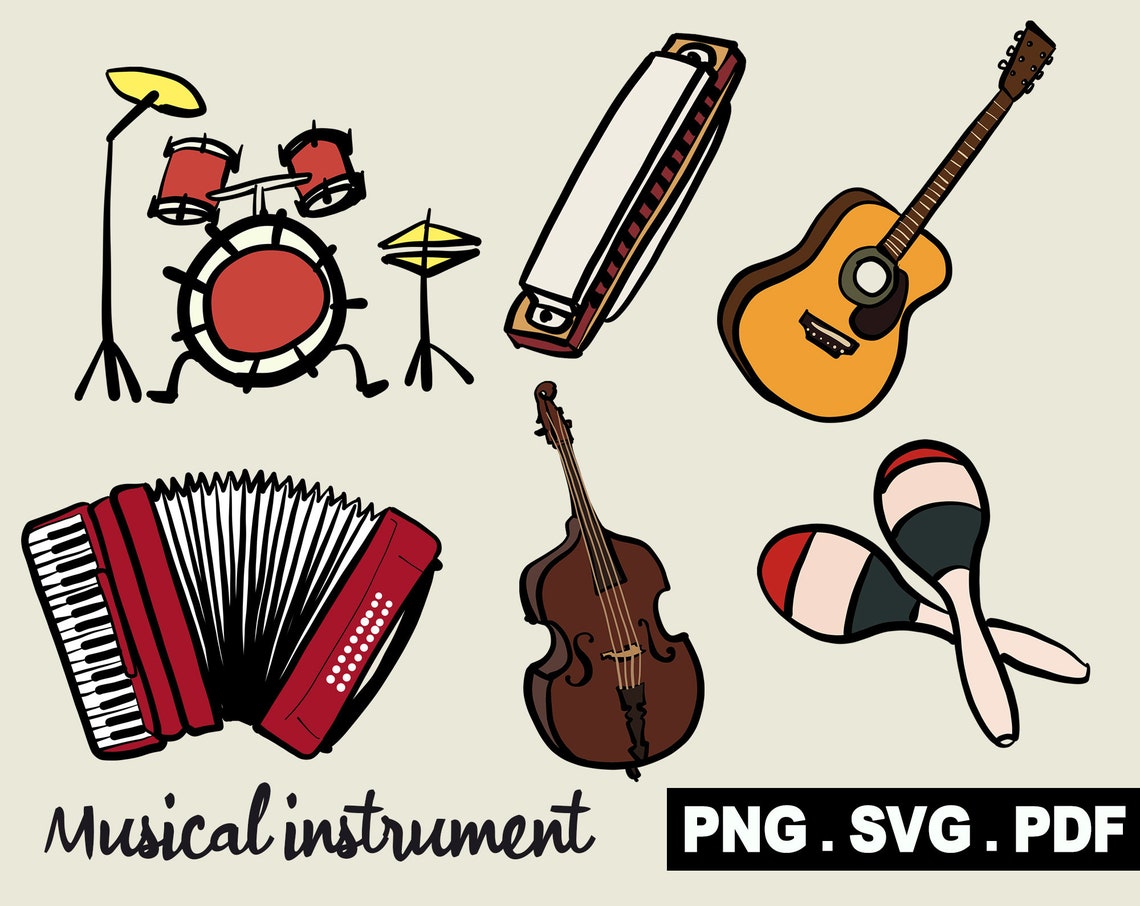 Musical Instrument Designs SVG PNG PDF, Clipart, Personal and ...