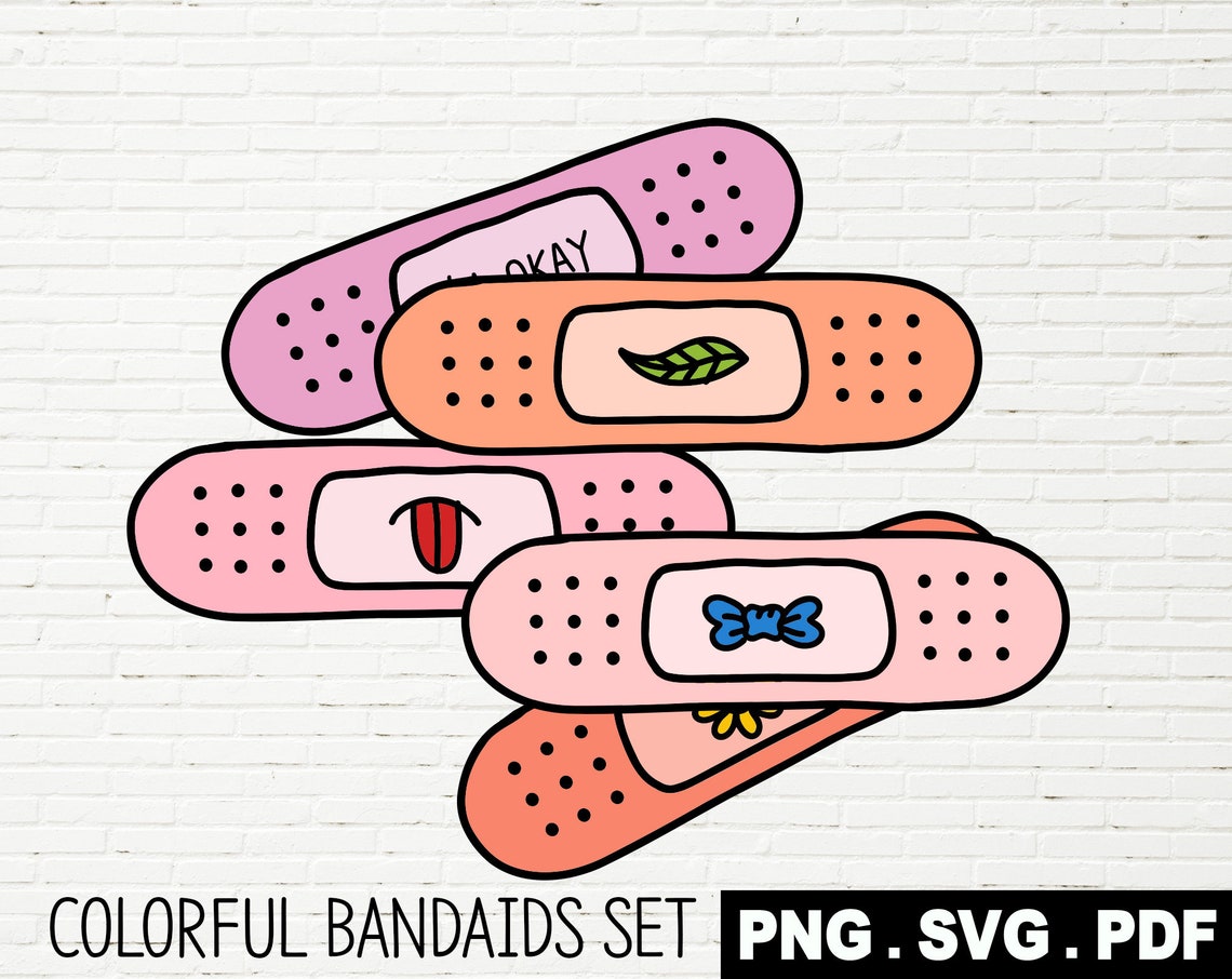 Colorful Band Aids Set, SVG, PNG, PDF, Clipart, Personal and Commercial ...
