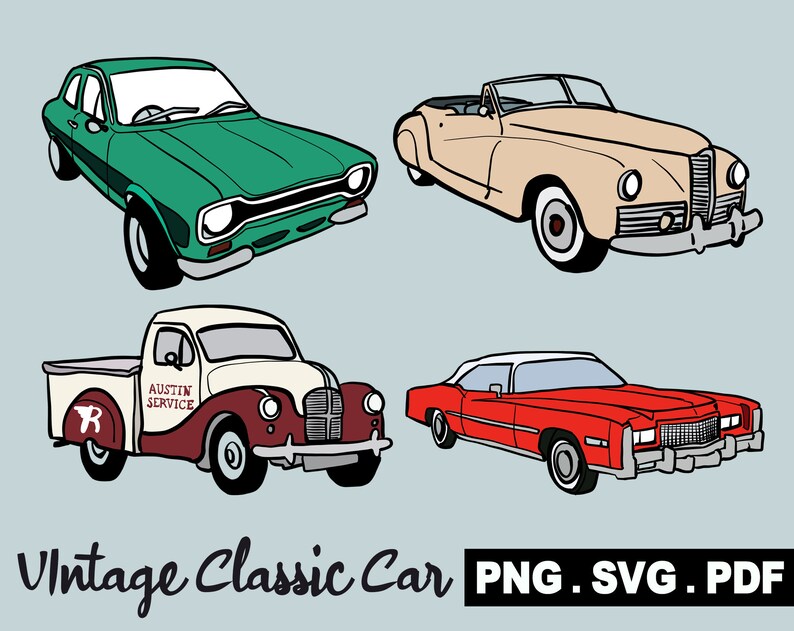 Vintage Classic Car Designs SVG PNG PDF, Clipart, Personal and ...