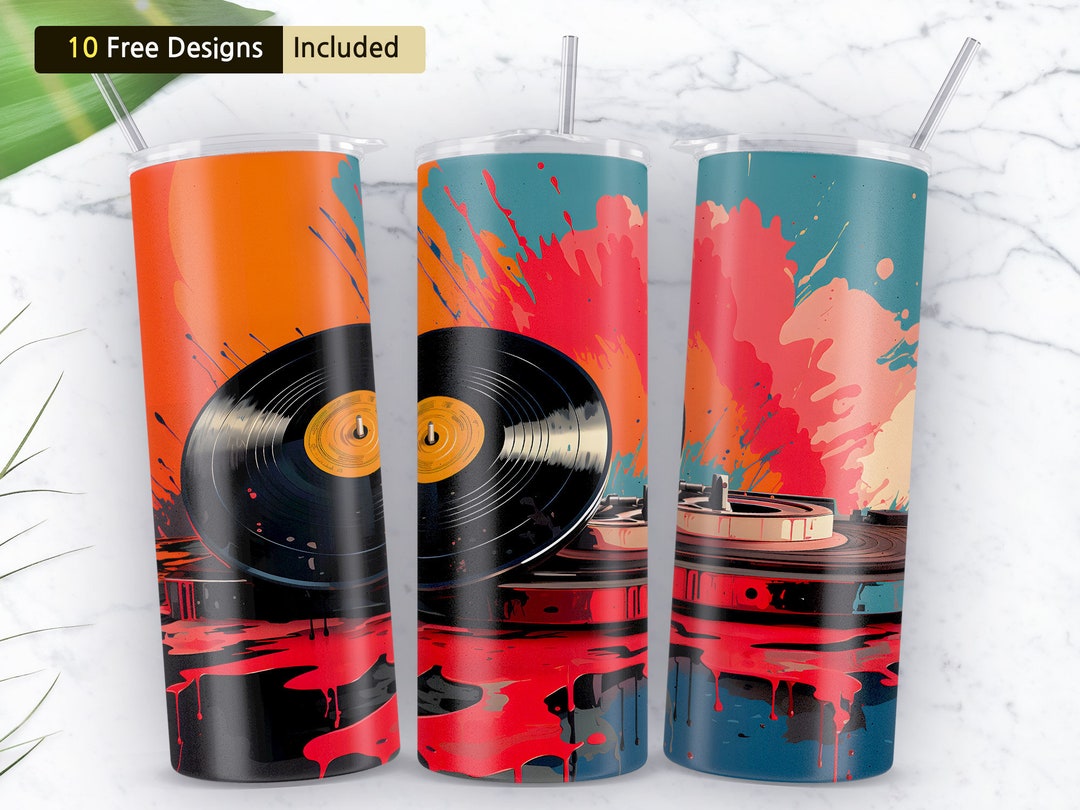 Vinyl Record and Coloring 20 Oz Skinny Tumbler Sublimation Design ...