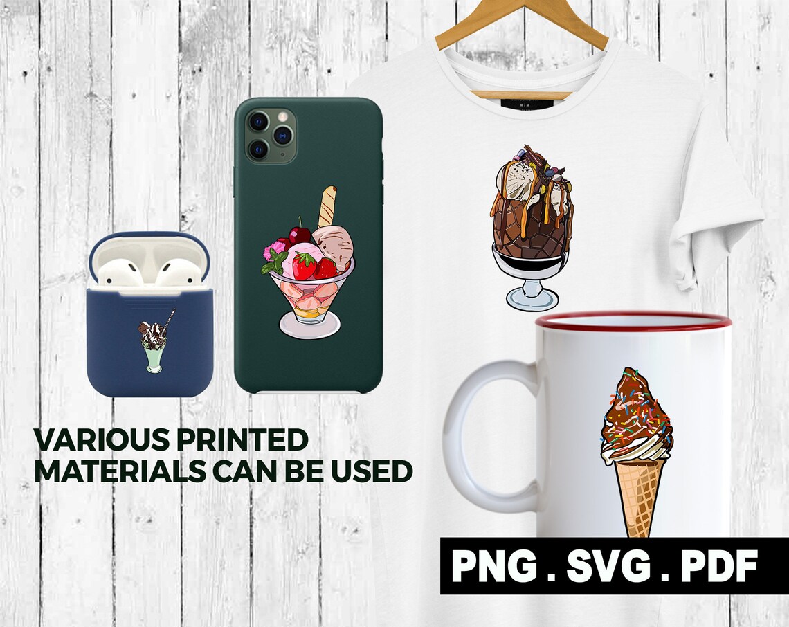 Ice Cream Designs, SVG, PNG, PDF, Clipart, Personal and Commercial Use ...