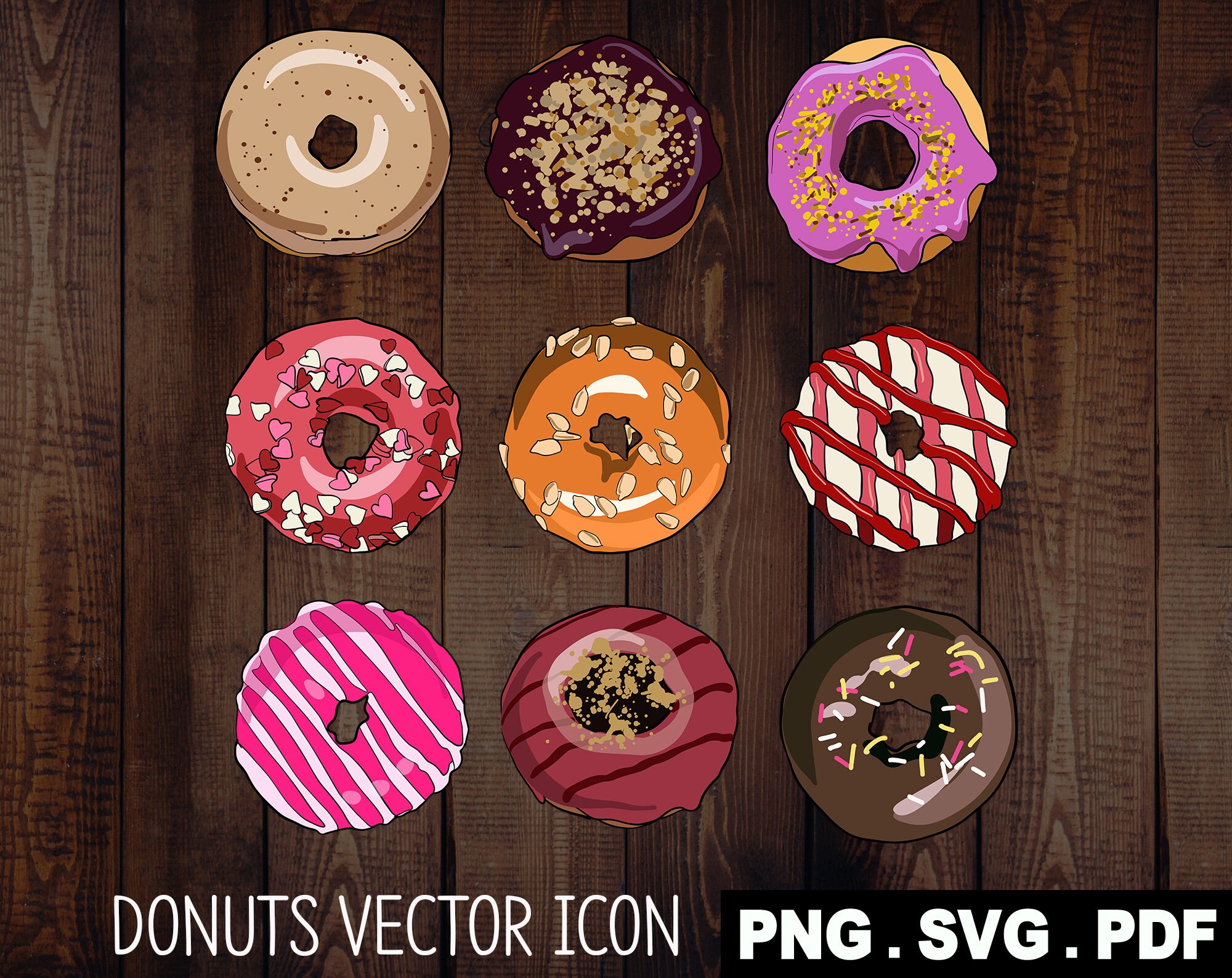 Donuts Designs, SVG, PNG, PDF, Clipart, Personal and Commercial Use ...