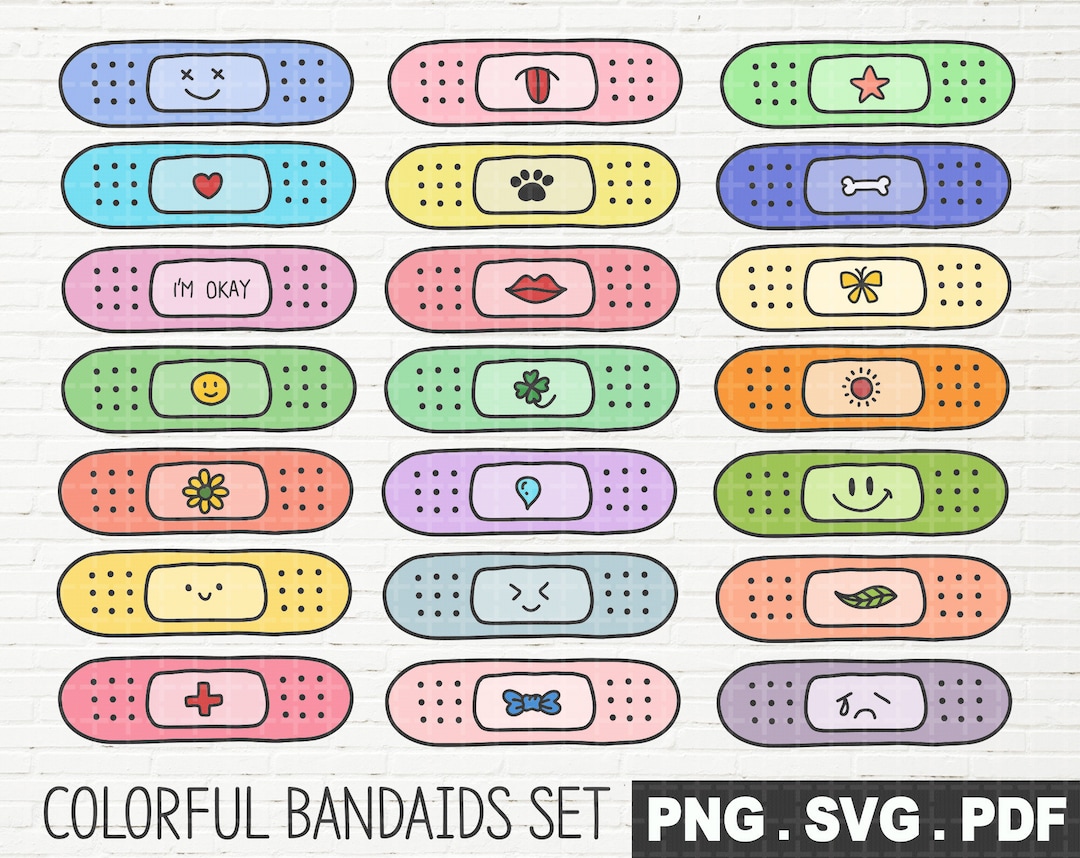 Colorful Band Aids Set, SVG, PNG, PDF, Clipart, Personal and Commercial ...