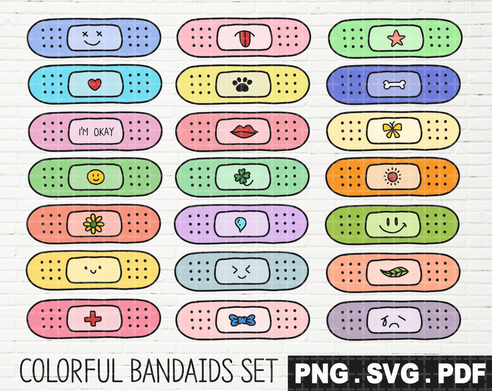 Colorful Band Aids Set, SVG, PNG, PDF, Clipart, Personal and Commercial ...