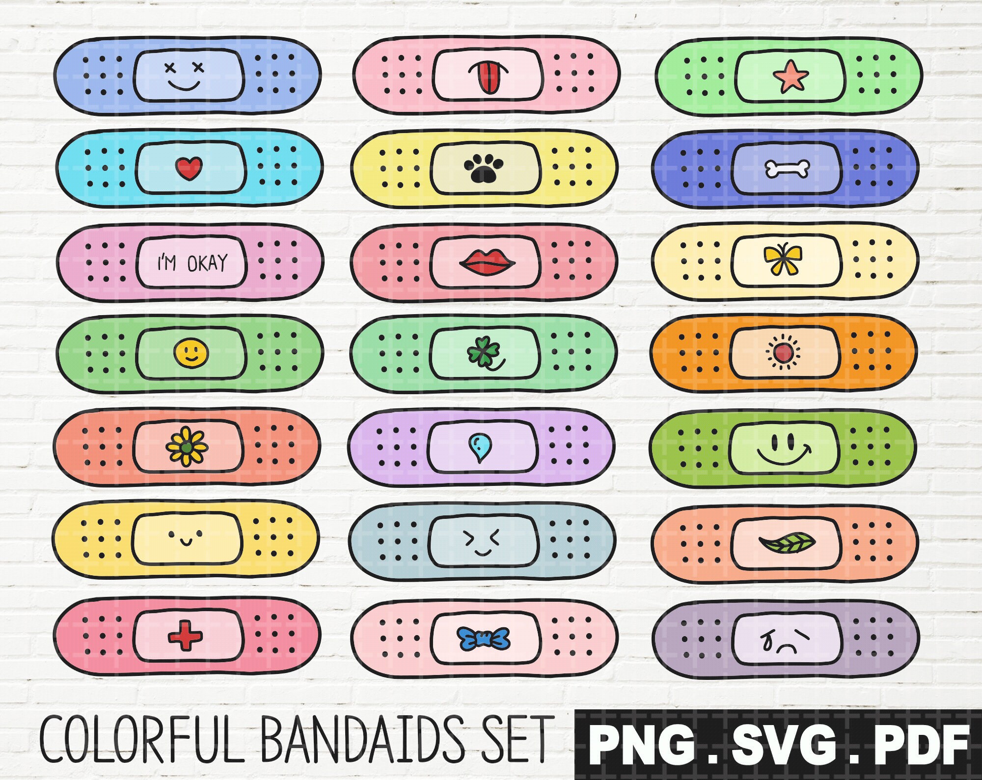 Colorful Band Aids Set, SVG, PNG, PDF, Clipart, Personal and Commercial ...
