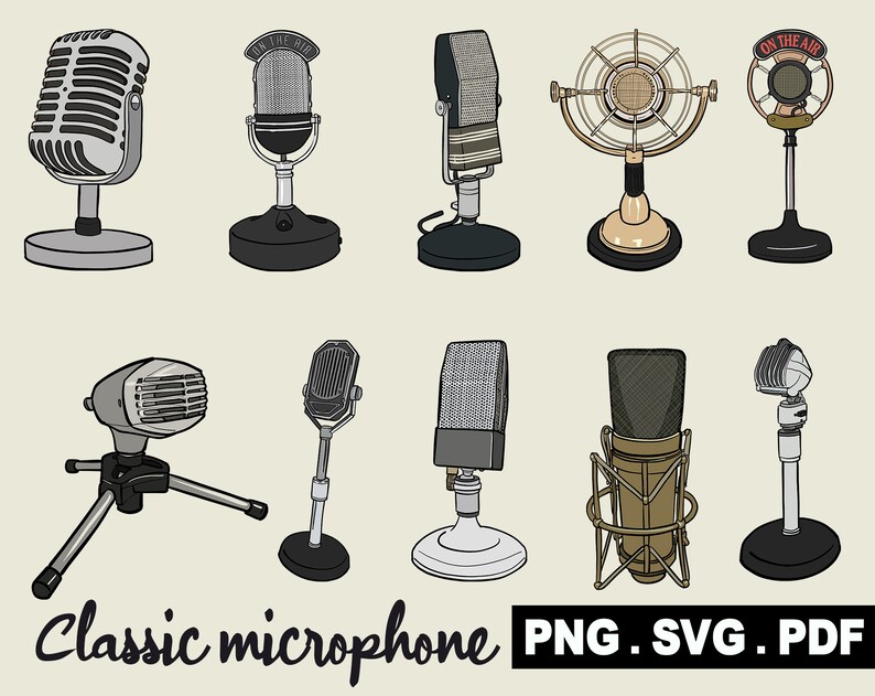 Classic, Vintage Microphone Designs SVG PNG PDF, Clipart, Personal and ...