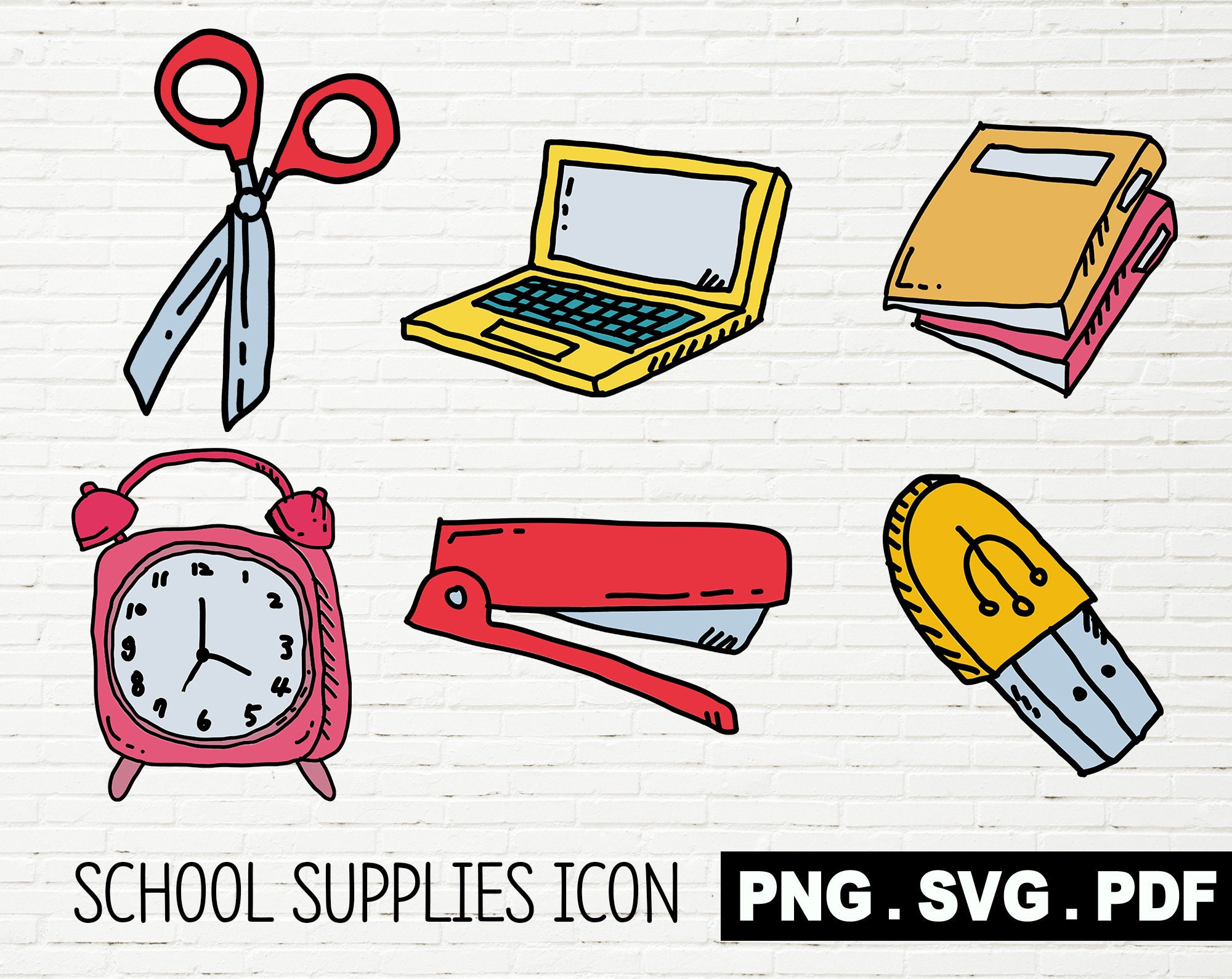 School Supplies Icon Designs SVG PNG PDF Clipart Personal - Etsy