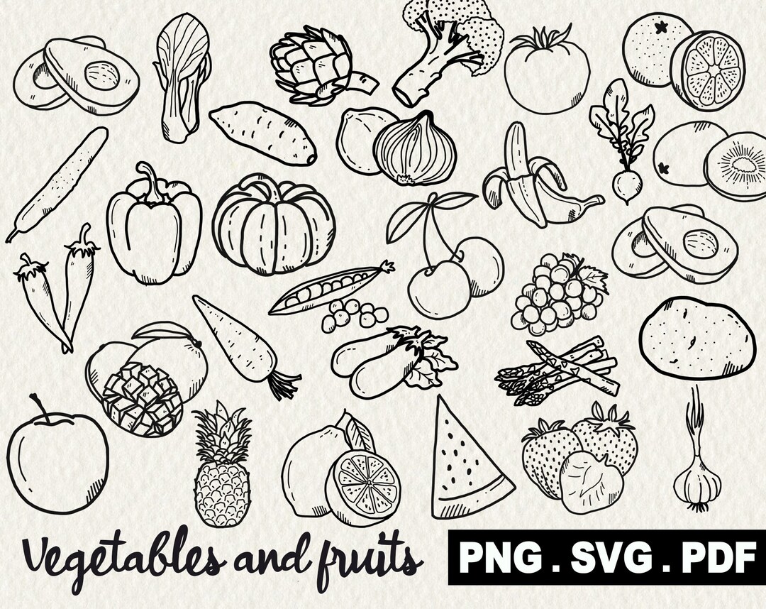 Vegetables and Fruits Designs SVG PNG PDF, Clipart, Personal and ...