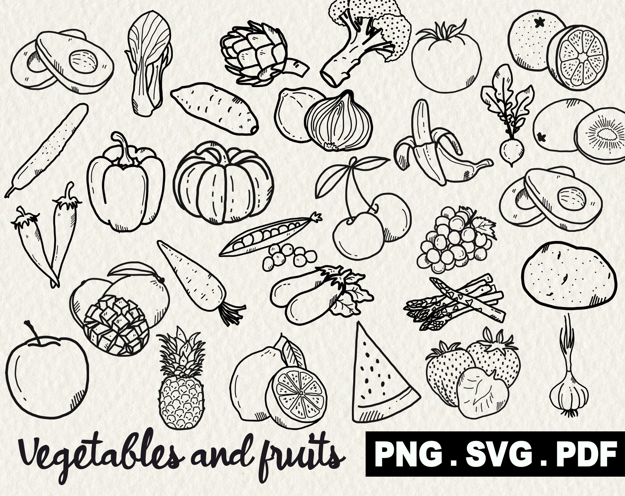 Fruits And Vegetables Clip Art Black And White