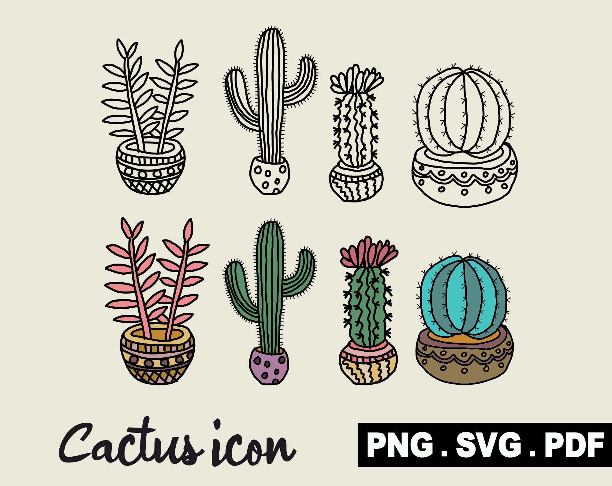 Cactus Designs SVG PNG PDF, Clipart, Personal and Commercial Use ...