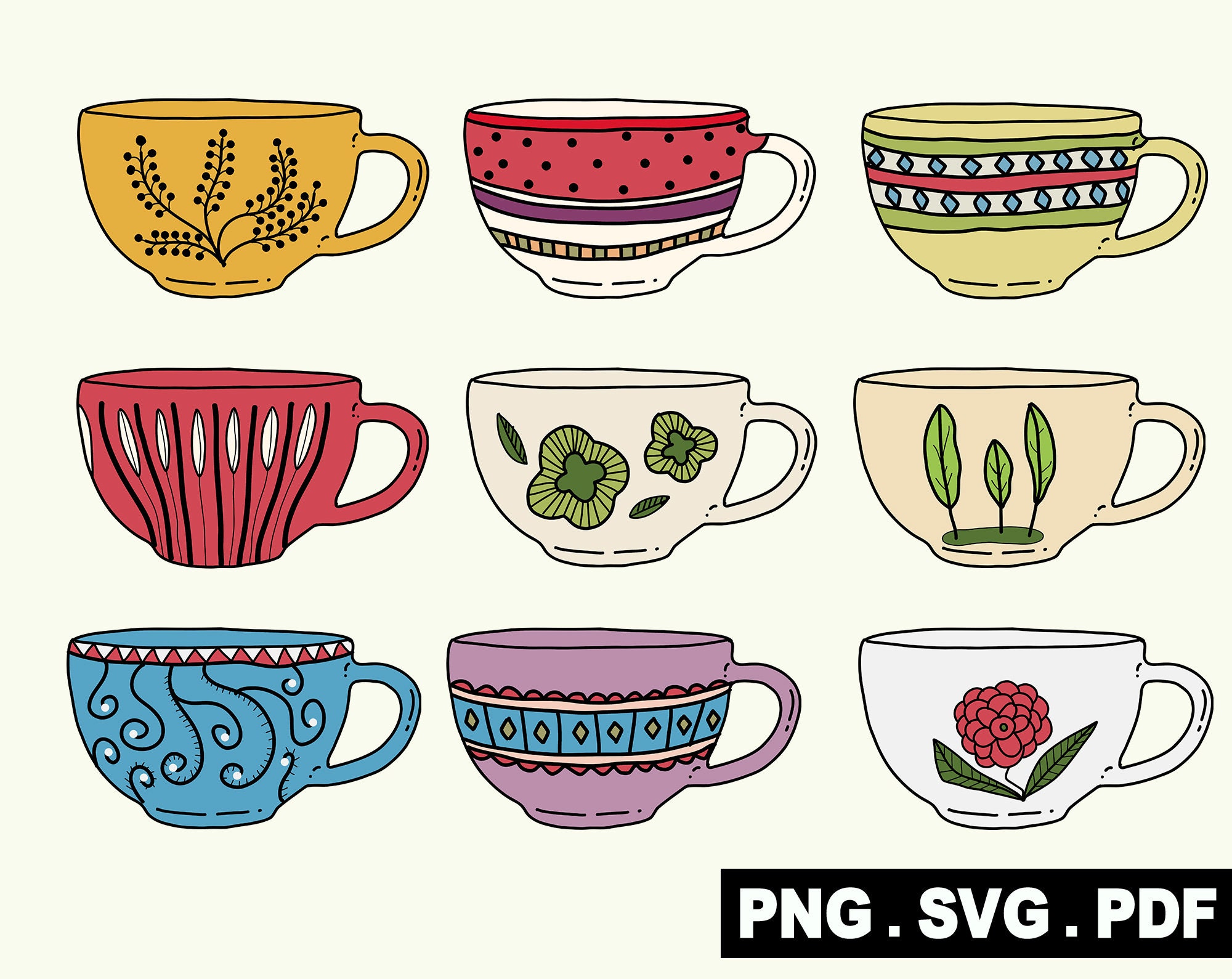 Cup Designs, SVG, PNG, PDF, Clipart, Personal and Commercial Use ...