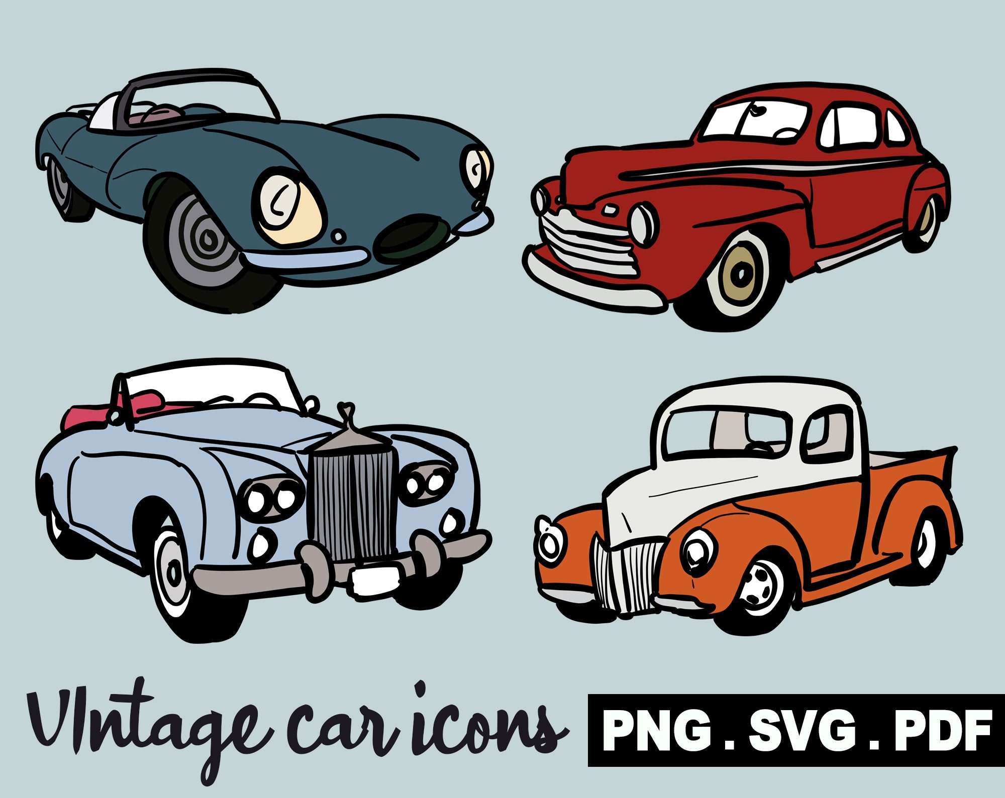 Vintage Classic Car Designs SVG PNG PDF, Clipart, Personal and ...