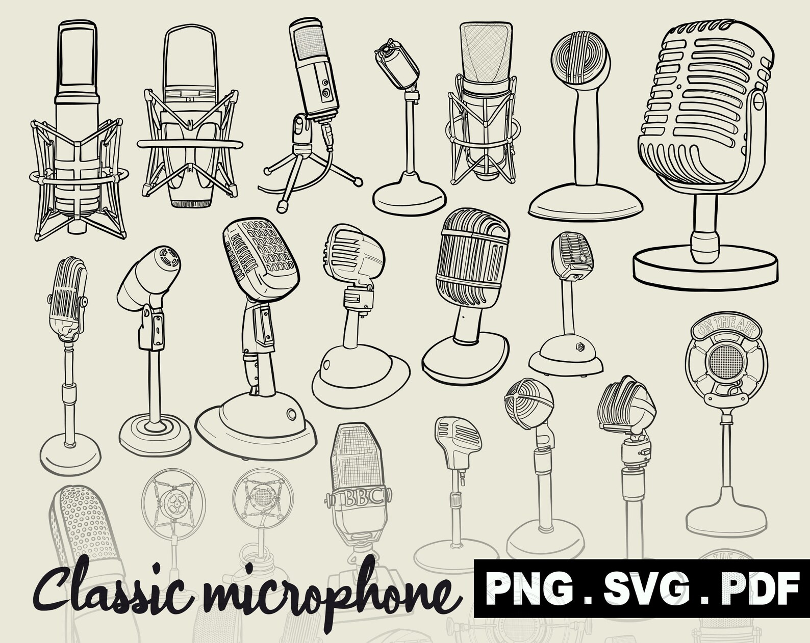 Classic, Vintage Microphone Designs SVG PNG PDF, Clipart, Personal and ...