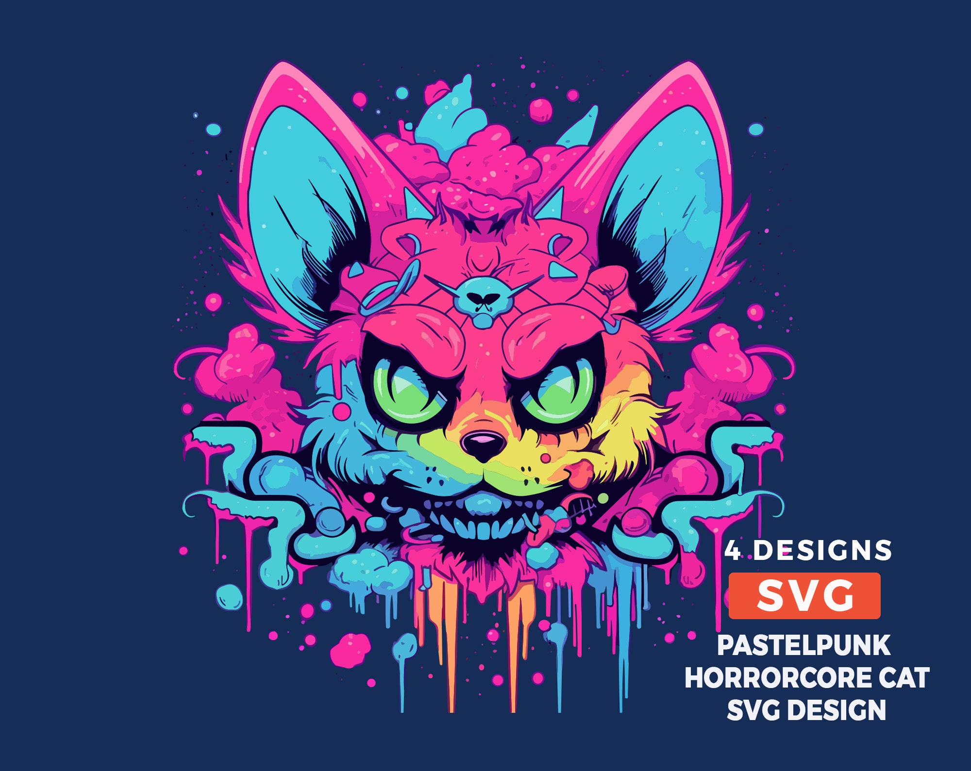 Pastelpunk Horrorcore Cat Svg Design, Cat SVG. Digital Print, Instant ...