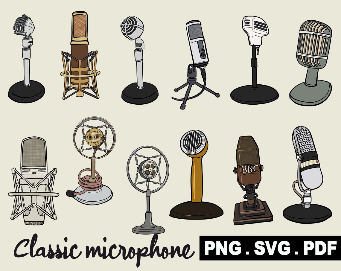 Classic, Vintage Microphone Designs SVG PNG PDF, Clipart, Personal and ...