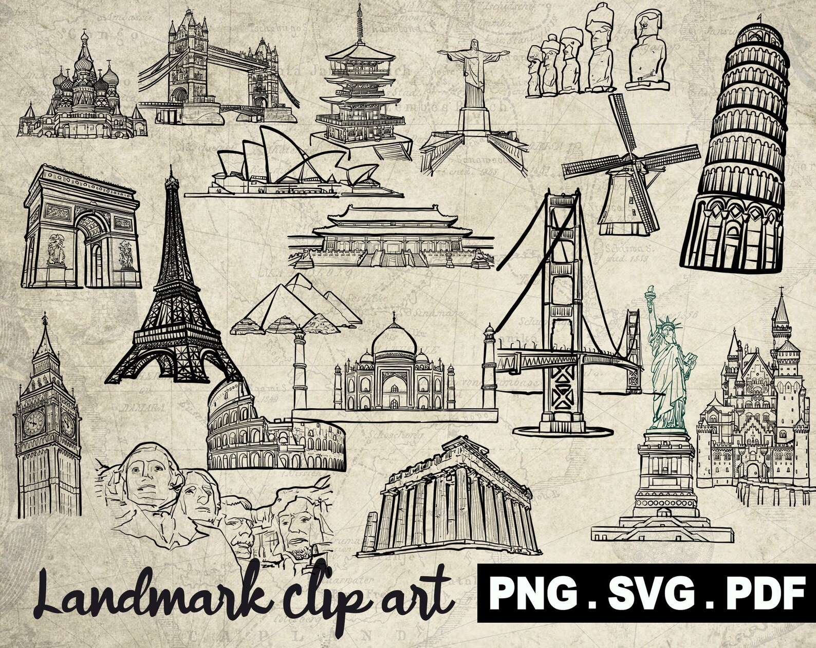 Landmark, Monument Designs SVG PNG PDF, Clipart, Personal and ...