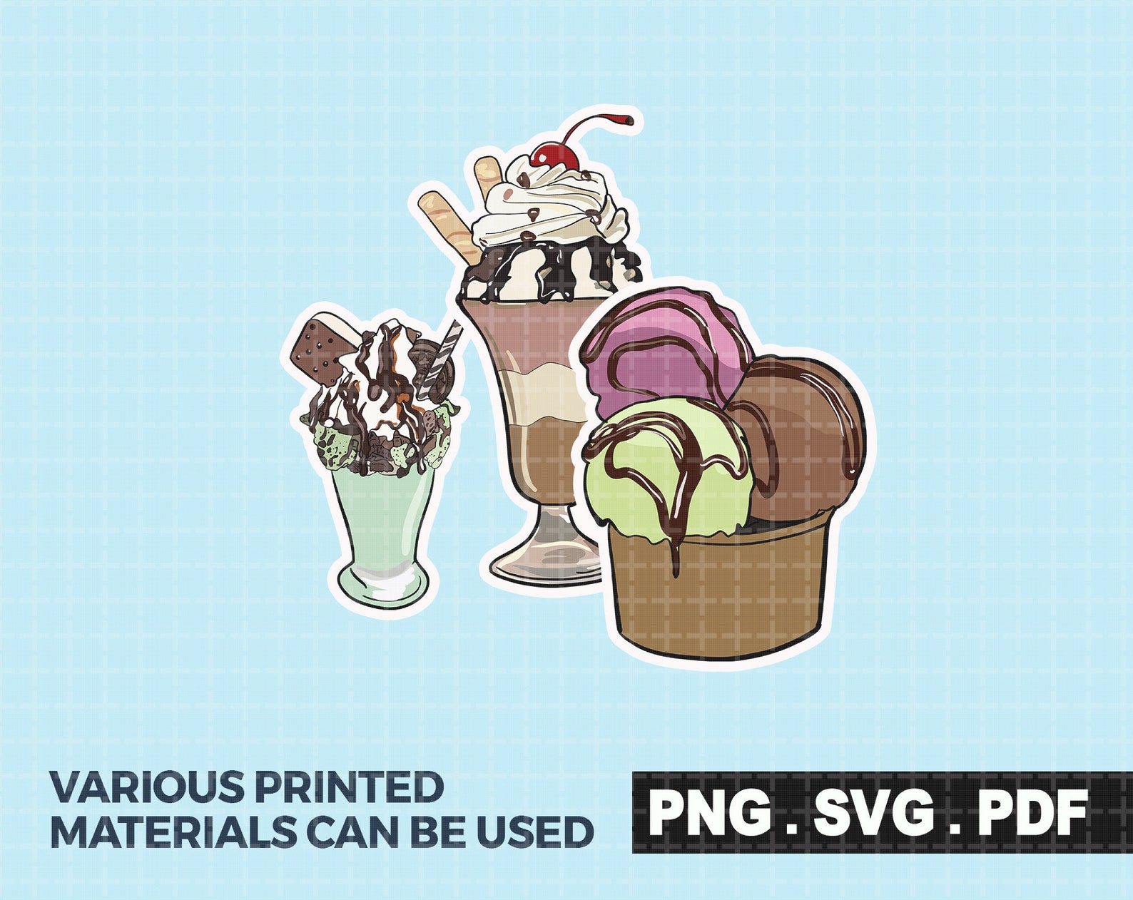 Ice Cream Designs, SVG, PNG, PDF, Clipart, Personal and Commercial Use ...