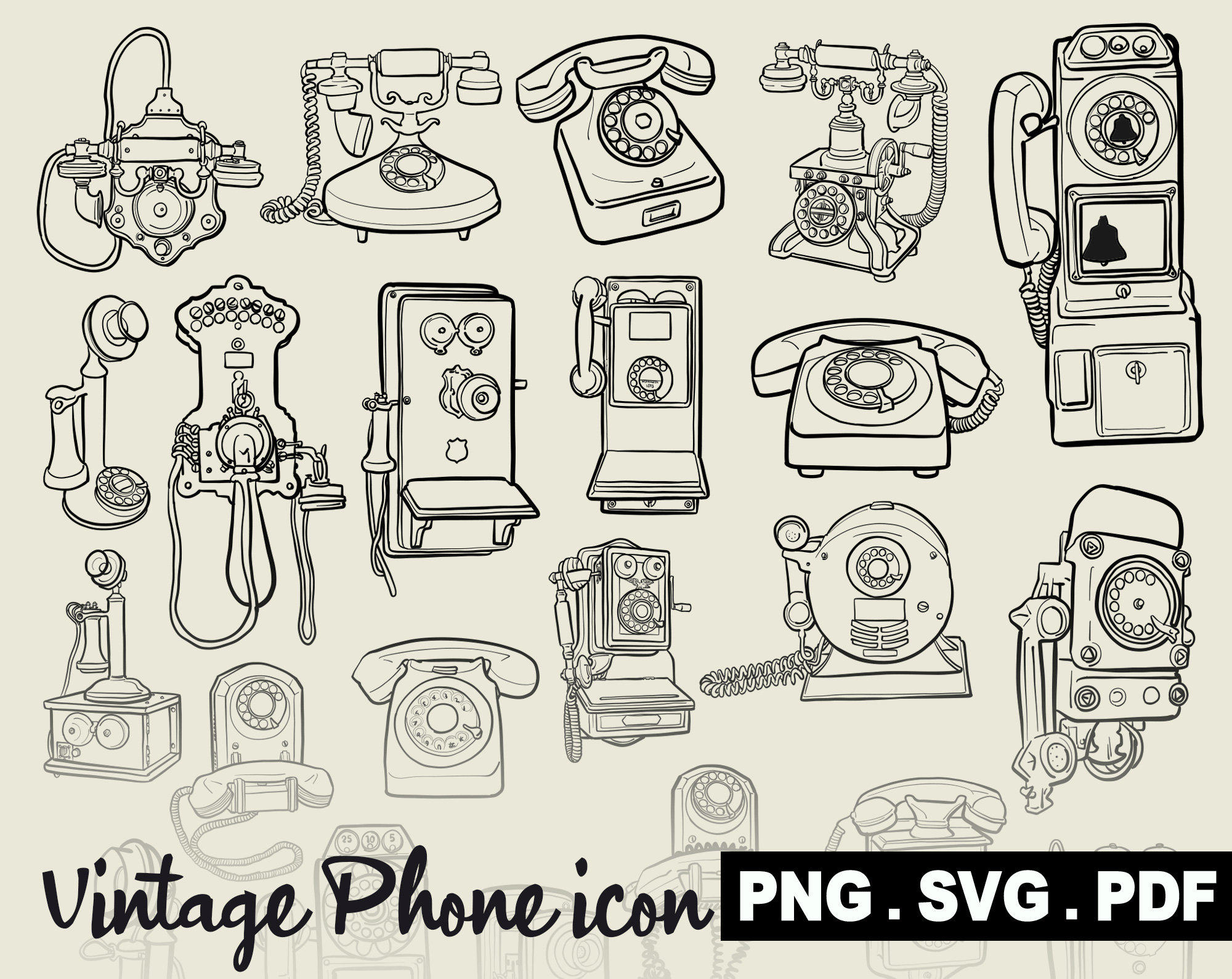 Vintage Phone, Classic Telephone, Payphone Designs SVG PNG PDF, Clipart ...