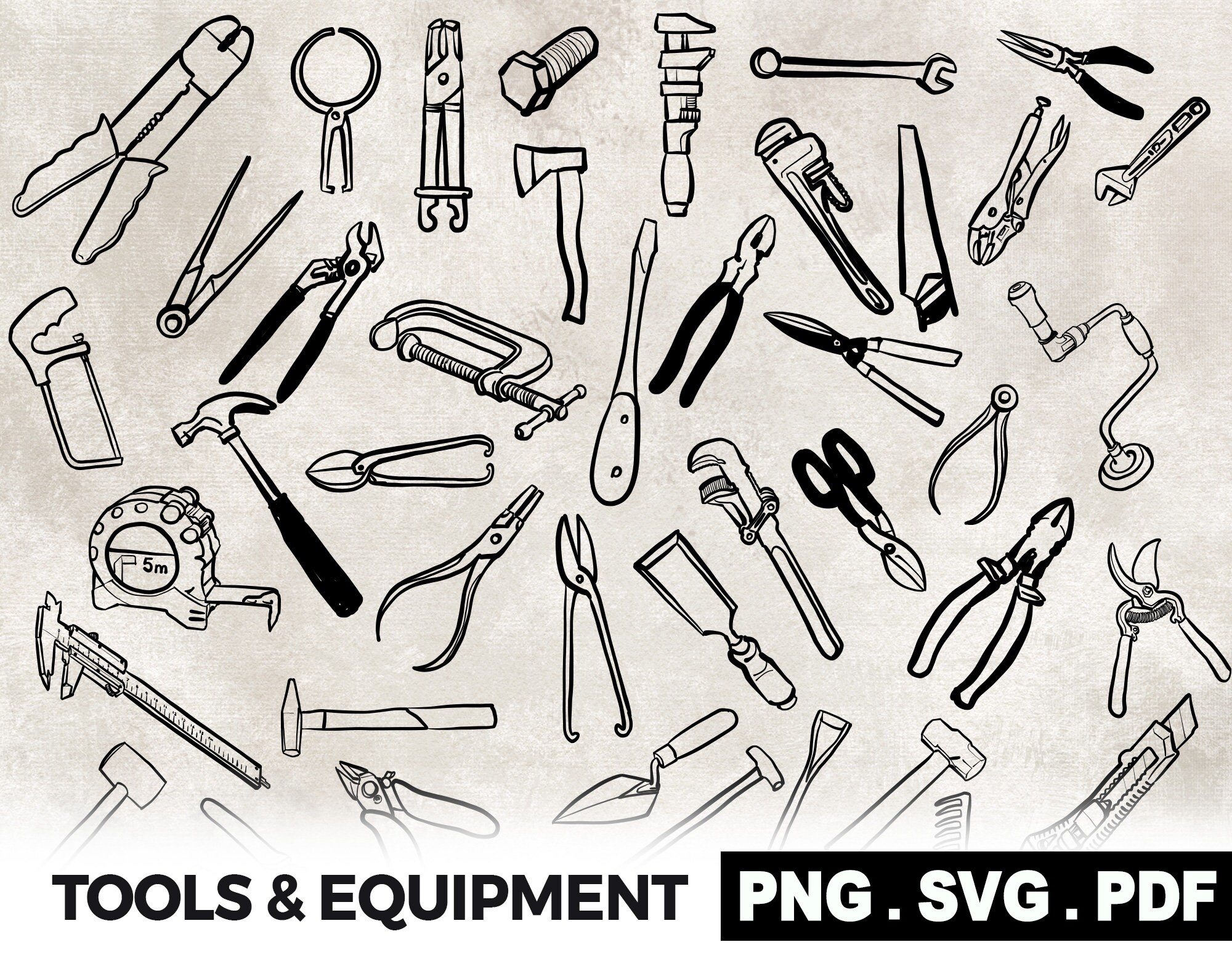 Tools & Equipment, Toolkit Designs SVG PNG PDF, Clipart, Personal and ...
