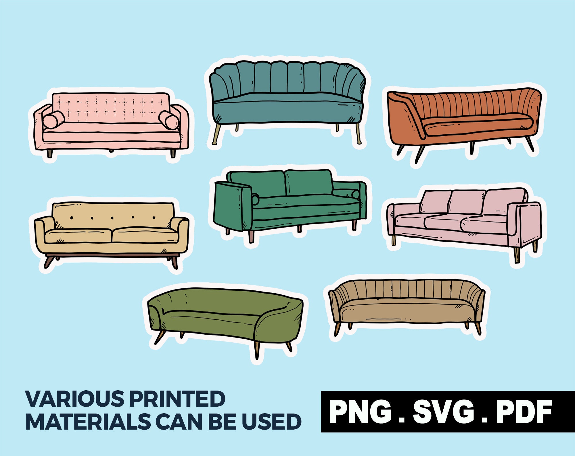 Sofa Designs SVG PNG PDF Clipart Personal and Commercial - Etsy Canada